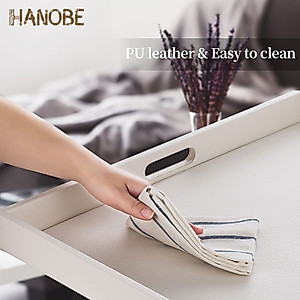 Hanobe Square Large Ottoman Tray: Extra Large White Serving Tray for Ottomans Big Leather Decorative Tray with Handles for Coffee Table Living Room 22" x 22"