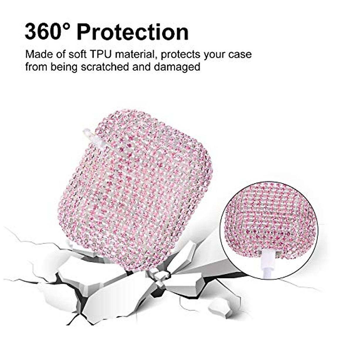 Luxurious Shining Rhinestone Diamante Apple AirPods Case, Bling Sparkle Protective Cover Carrying Mickey Ball Keychain for Airpods 2nd & 1st Gen,Shockproof Anti-Scratch Anti-dust (Pink)