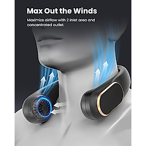 SLENPET Neck Fan, Rechargeable Personal Fan Portable, Hands Free wearable Battery Operated Fan 5 Speeds, USB Neck Cooling Fan for Indoor Outdoor, Adjustable Width Fit, Digital Display, 4-12 Hours