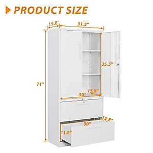 Anxxsu Metal File Cabinet with 2 Drawers, Lateral File Cabinets for Home Office, Storage Cabinet with Adjustable Shelves, Locking File Cabinet for Letter/Legal/A4 Size Files (Assemble Required)