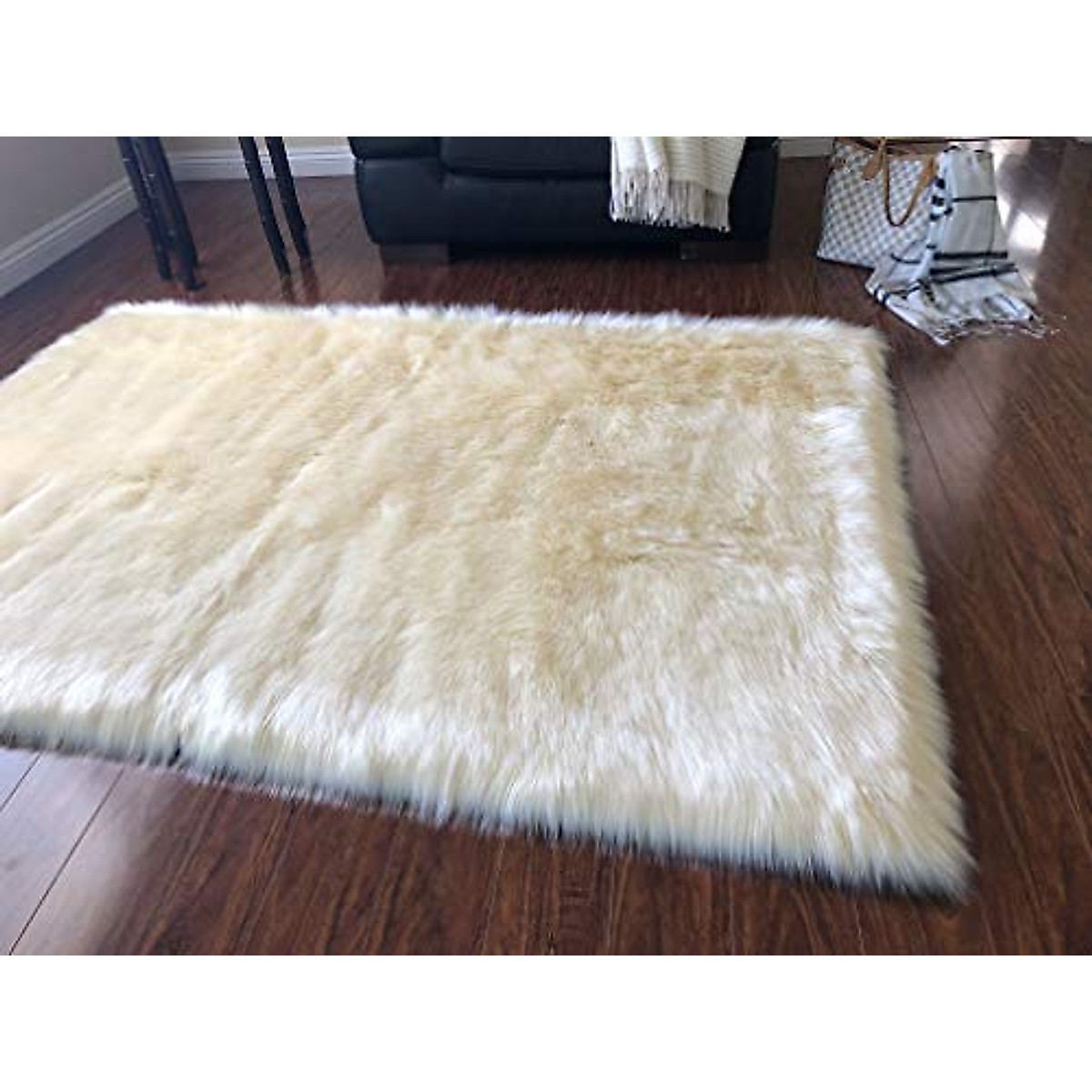 LAMBZY Faux Sheepskin Super Soft Hypoallergenic Square Area Rug Plush Fur Premium Shag (144", 365x365 cm, Cream)