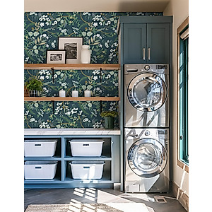 Guvana Floral Peel and Stick Wallpaper Leaf Wallpaper Green Leaves Contact Paper Flowers Self Adhesive Wallpaper DIY Removable Contact Paper Vintage Wallpaper for Bedroom Livering Decor 118"x16.2"