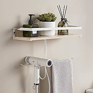 olysmto Floating Shelves, Bathroom Shelf with Paper Towel Holder Hair Dryer Rack, Kitchen Wall Organizer Storage Shelving - Maple Faux Wood