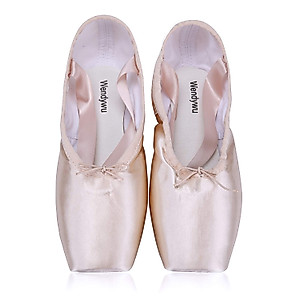 WENDYWU Professional Ballet Pointe Shoes for Kids Girl and Ladies Pink PU Soled Ballet Pointe Dance Shoes with Toe Pads (Pink,8)