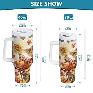 ODAWA Cute Scarecrow Autumn Maple Leaves Iced Coffee Tumbler Reusable Insulated Cup with Straw Water Cup