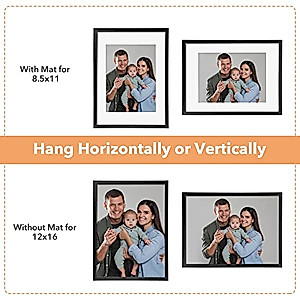 SYNTRIFIC 12x16 Picture Frames Set of 6,Display Pictures 8.5x11 with Mat or 12x16 Without Mat,Wall Gallery Photo Frames Larger Picture Frames for Wall Mounting,Black