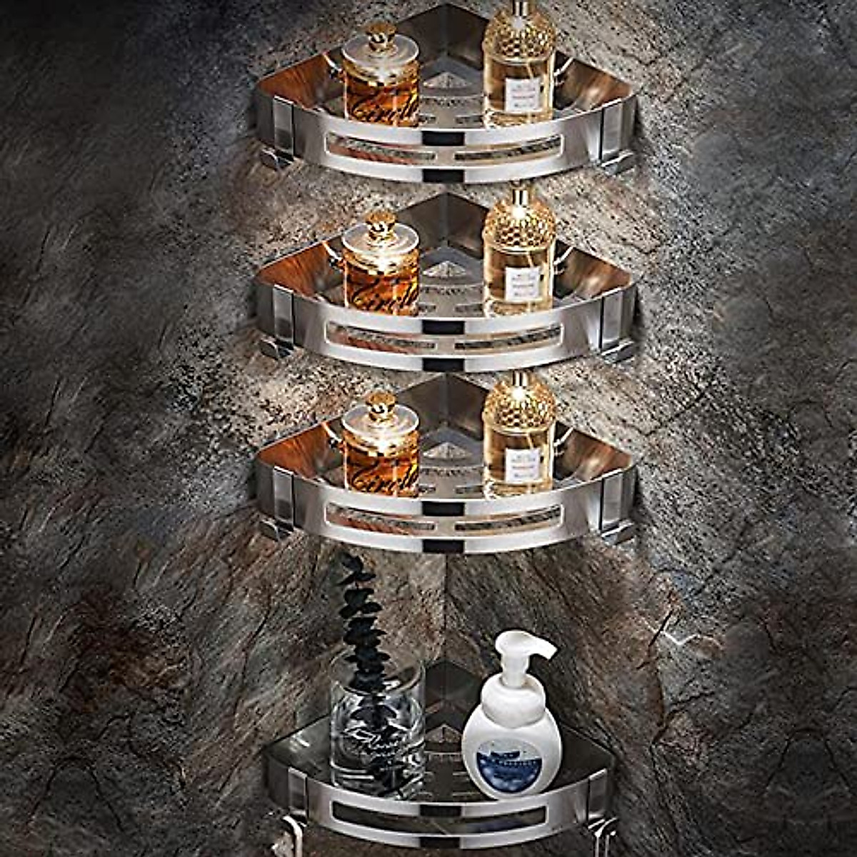 FVRTFT Bathroom Shelves Wall Mounted Shower Shelves Corner Shower Rack Stainless Steel with Hook No Drilling Self Adhesive for Kitchen Bathroom-Silver A_4th Floor