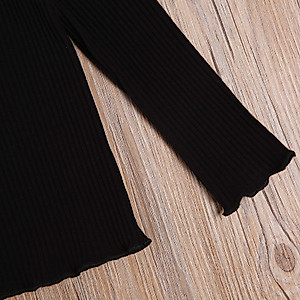 Girls Casual Tops Long Sleeve Turtleneck T-Shirt Basic Solid Color Blouse Outfit for Toddler Baby Girl 1-8 Years (Ribbed -Black,5-6X)