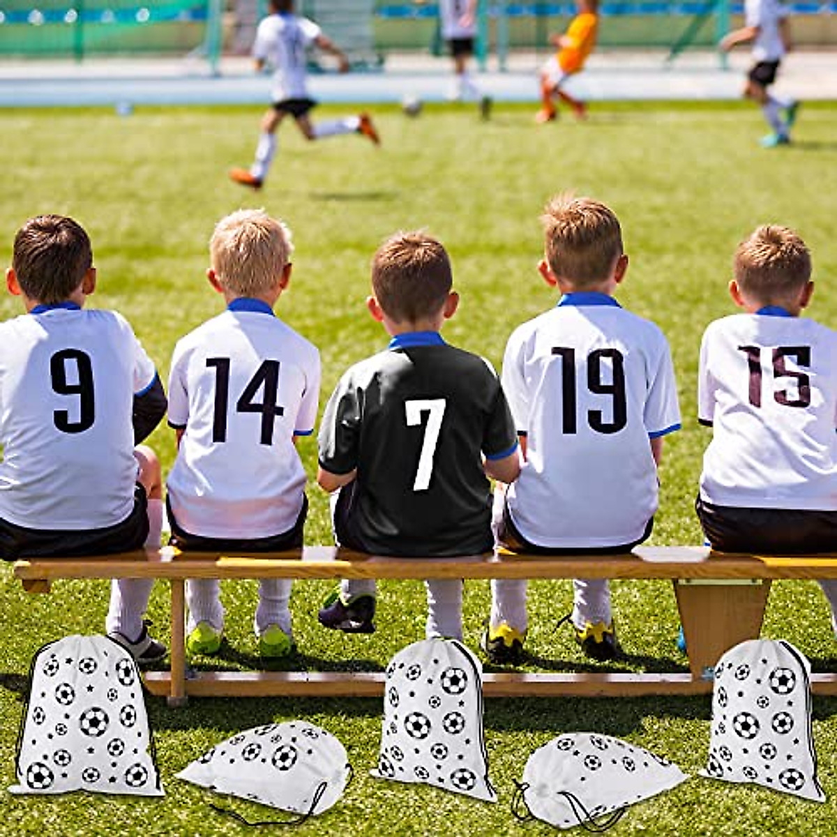Shappy 18 Pieces Soccer Print Non Woven Bags Soccer Drawstring Bags Large Treat Candy Goodie Present Bags for Birthday Party Favors, 10 x 12 Inch (Soccer)
