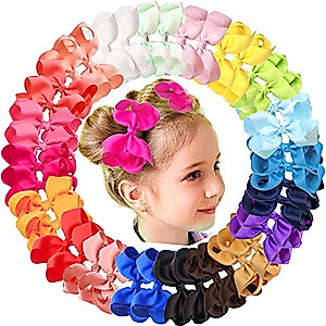 JOYOYO 40Pcs 4.5" Hair Bows Alligator Clips Grosgrain Ribbon Big Bows Clips For Girls Toddlers Kids Children 20 Colors In Pairs
