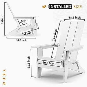 YEFU Modern Folding Adirondack Chair Set of 2 Plastic (White),1s Expand/Store Upgrade Unlocked Weather-Resistant, Poly Lumber Outdoor Chairs Stacked, Widely Used in Outside Patio, Lawn, Deck,Garden