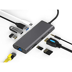 XUNMAIFHB Portable Docking Station,Type-c Expansion Dock 4K HDMI PD Nine-in-one usb3.0 Converter Multi-Function hub hub PD, RJ45, SD/TF, HDMI, 3.5mm Audio Interface Fast Transmission
