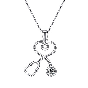 AOBOCO Sterling Silver Stethoscope Necklace Infinity Heart Pendant Doctor Nurse Necklace with Clear Austria Crystal, Women Medical Jewelry Gifts for Medical Student Doctor Nurse Female