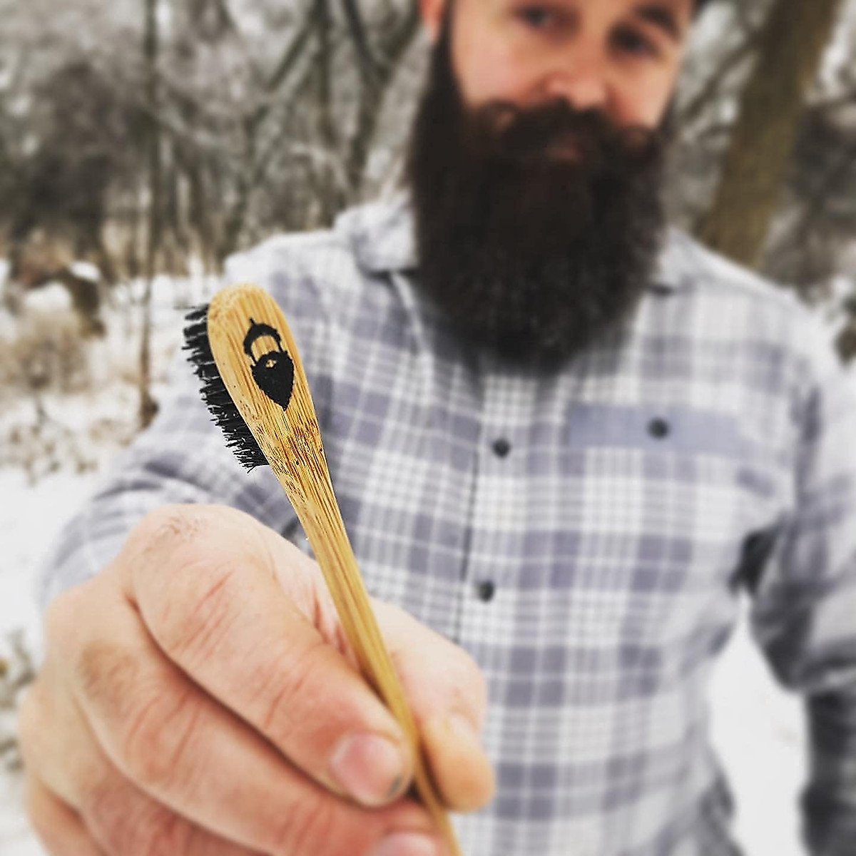 Sapling Mustache Brush & Comb (2-pack) from Green Beard Grmng - Boar Bristle & Bamboo