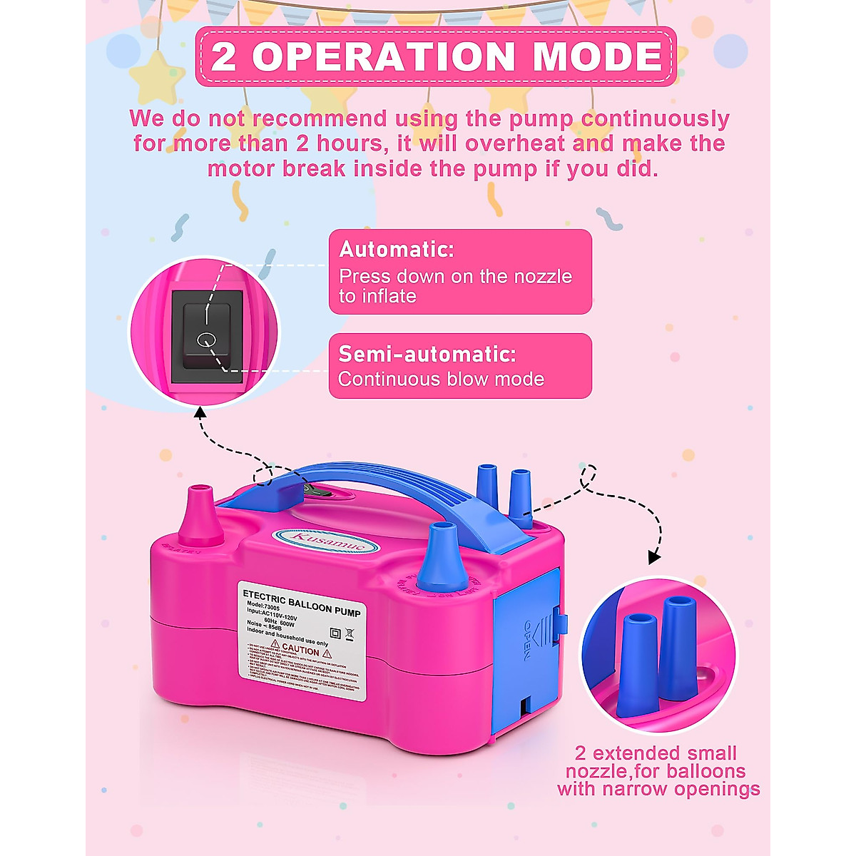 Kusamue Electric Balloon Pump, Balloon Inflator Machine for Balloons at Home,Quick Inflation Dual Nozzle Balloon Blower Portable Air Balloon Pump Balloons Inflator for Kids Party Decoration (Rose Red)