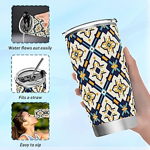 Flat Geometric Pattern Maltese Cross Stainless Steel travel coffee cup Leak-proof Lid and Straw coffee mugs for hot and cold drinks modern vacuum insulated tumbler with lid 20 OZ