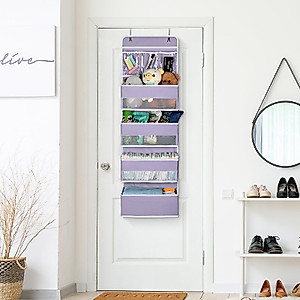 Univivi Door Storage Organizer Nursery Over the Door Organizer Baby Storage with 4 Large Pockets and 3 Small PVC Pockets for Cosmetics, Toys and Sundries (Purple)