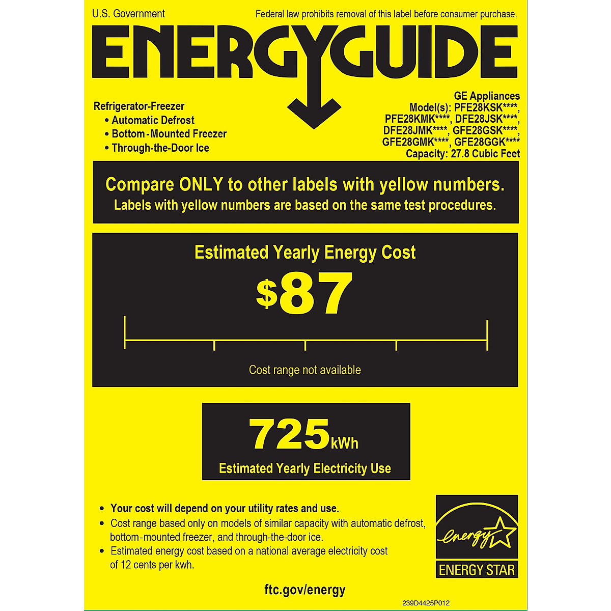 GE GFE28GYNFS 36 Energy Star French Door Refrigerator with 27.8 cu. ft. Total Capacity Advanced Water Filtration System Turbo Cool Freeze Settings + LED Lighting in Fingerprint Resist Stainless Steel