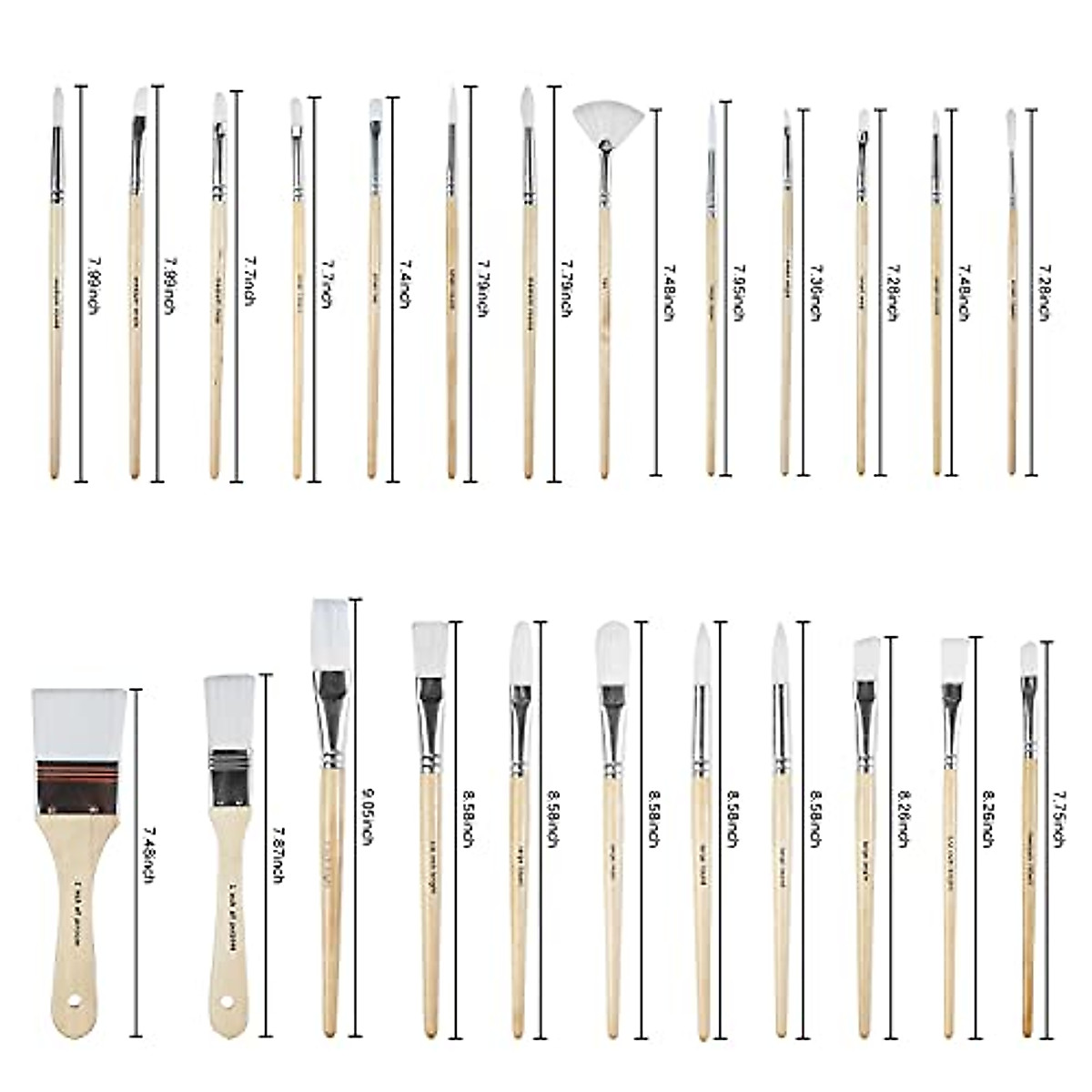 Paint Brushes Set of 24 Pieces Wooden Handles Brushes with Canvas Brush Case, Professional for Oil, Acrylic and Watercolor Painting