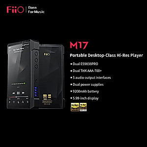 FiiO M17 MP3/MP4 Player Music Player High Resolution Bluetooth Portable Desktop Audio Player 6.3mm/4.4mm Android 10 Lossless Apple Music for Home/Car Audio/Speaker/Preamplifier 9200mAh Battery