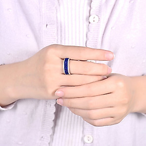 Lanmi 14K Rose White Gold Natural Blue Yellow Sapphire Eternity Ring Engagement Wedding Band for Women Promotion