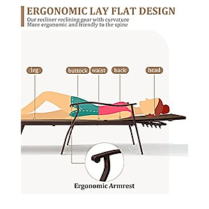 VredHom Outdoor Chaise Lounge Chair, Patio Chaise 5 Position Adjustable Backrest Recliner Ergonomic Armrest All Weather Textiline Aluminum Reclining Chairs for Patio, Beach, Yard, Pool，Brown