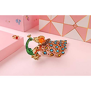 Furuida Trinket Box with Hinged Green Peacock Crystal Ornament Decorative Hinged Jewelry Box Ring Store Luxurious Gift for Home Decor