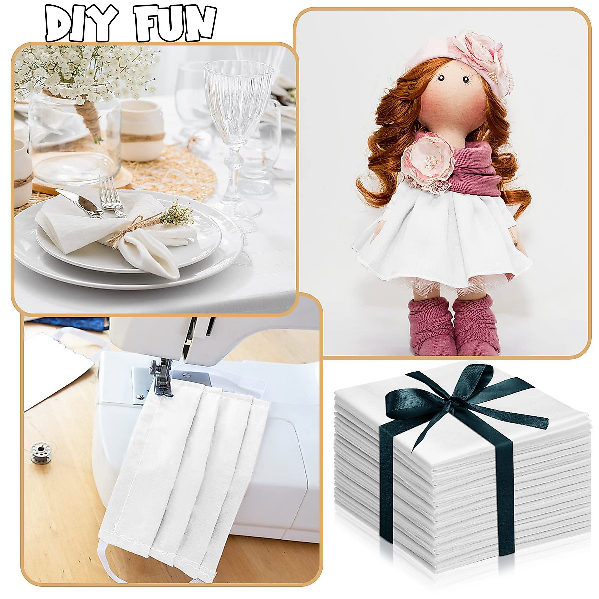 Mixweer 300 Pcs 4 x 4 Inches Cotton Quilting Squares Cotton Poplin Fabric Squares Solid Colors Quilting Fabric Bundles for Beginners DIY Sewing Patchwork Scrapbooking Craft (White)