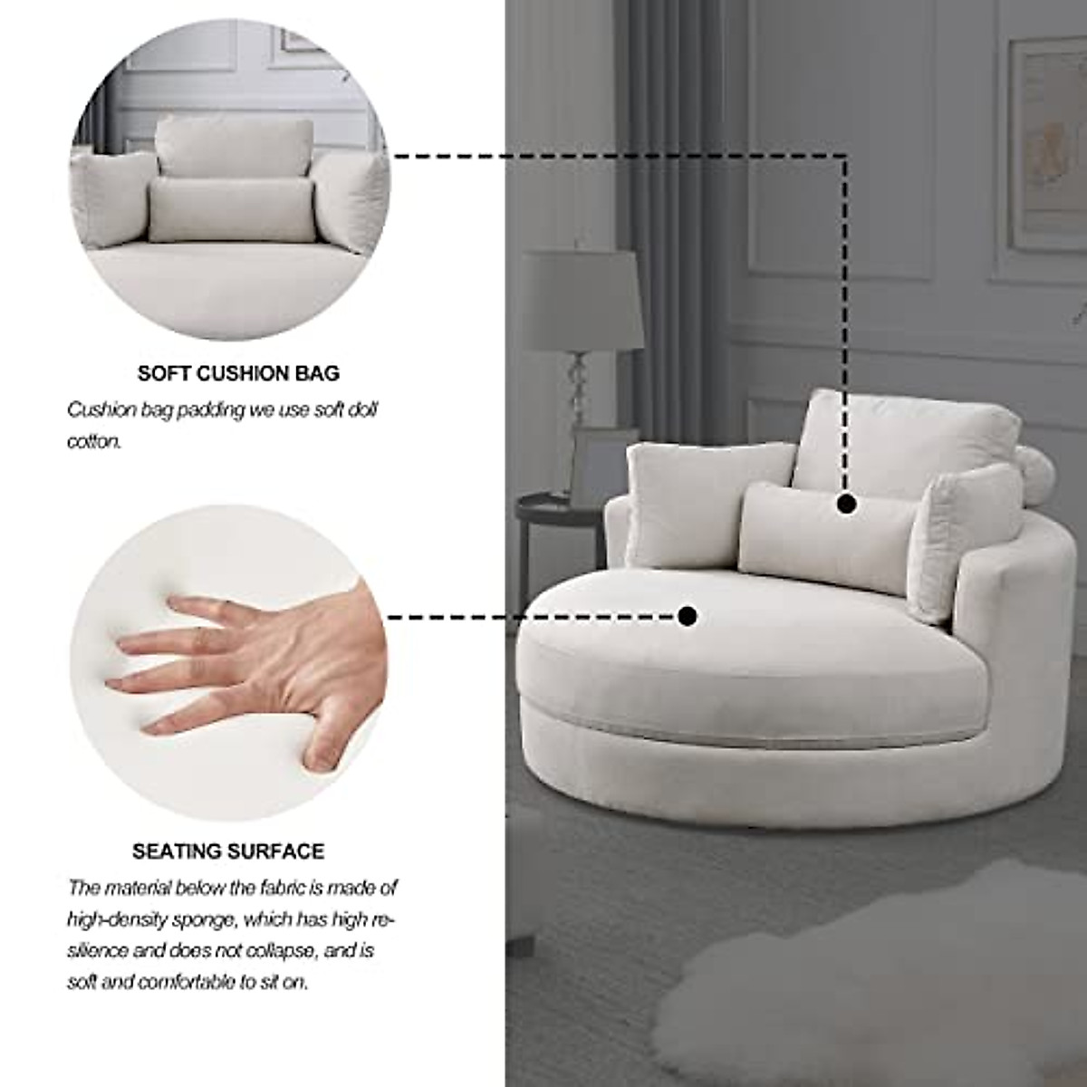 Swivel Accent Barrel Chair with Storage Ottoman,Comfy Teddy Upholstered 360° Recliner Sofa Club Chaise Leisure Round Lounge Armchair Singel Lazy Sofá Arm Chairs and Footrest Set for Living Room/Hotel