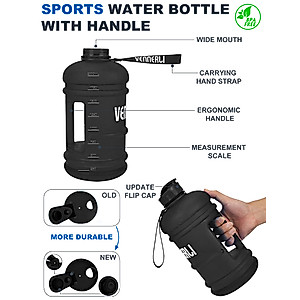 VENNERLI Half Gallon Water Bottle 2.2L Large Sports Water Bottle with Handle 74oz BPA-free Reusable Plastic Water Jugs Leakproof Hydro Bottle for Gym Yoga Travel Camping Cycling Outdoor Sports