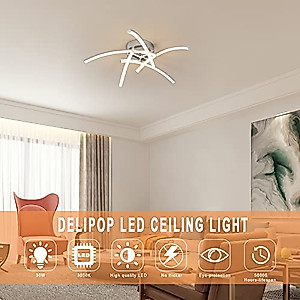 DELIPOP LED Ceiling Light Fixtures, 30W 3000K Curved Design Semi Flush Mount Ceiling Light, 2750LM Light Fixtures Ceiling Mount Modern LED Ceiling Light for Hallway Bedroom Kitchen Living Room
