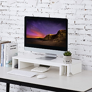 SUPERJARE Large Monitor Stand Riser, Adjustable Screen Stand for Laptop Computer/TV/PC, Upgrade Length Desktop Organizer - White