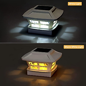 LamQee White Solar Post Caps Solar Post Lights Outdoor Waterproof Warm/Cool White 2 Modes Post Cap Lights for Deck Solar Powered Led Post Cap for Vinyl Fence Post Solar Lights 4X4 8 Packs