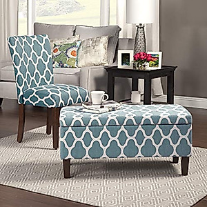 HomePop Parsons Classic Upholstered Accent Dining Chair, Set of 2, Teal and Cream Geometric