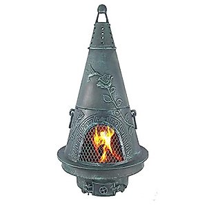 The Blue Rooster Garden Cast Aluminum Chiminea in Antique Green
