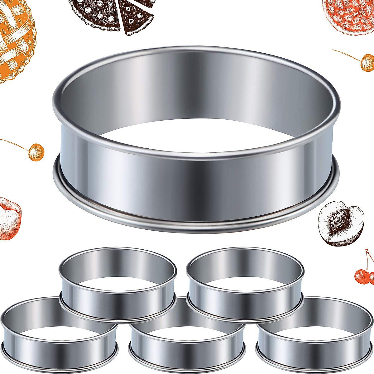 6 Pieces English Muffin Rings Crumpet Rings Double Rolled Tart Ring Stainless Steel Muffin Tart Rings Nonstick Metal Round Ring Mold for Home Food Making Tool, 3.15 Inch