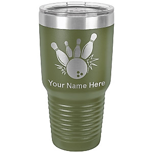LaserGram 30oz Vacuum Insulated Tumbler Mug, Bowling Ball and Pins, Personalized Engraving Included (Camo Green)