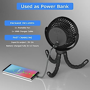 Stroller Fan - 65Hrs 12600mAh Rechargeable Fan, Timing Car Seat Fan, Portable Clip On Fan, Car Fan for Baby, Battery Operated Fan for Baby Stroller, Peloton, treadmill, Golf Cart, Beach, Bed, Dog