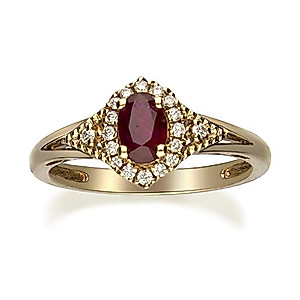 Gin & Grace 10K Yellow Gold Mozambique Genuine Ruby Ring with Diamonds |Ethically, authentically & organically sourced (Oval-Cut) shaped Ruby hand-crafted jewelry for her | Ruby Ring for women