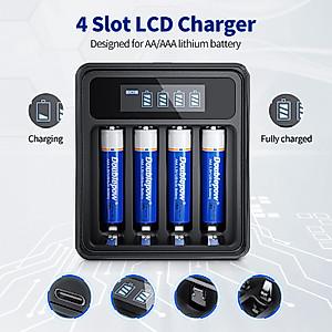 Doublepow AAA Lithium Batteries with LCD Battery Charger,Lithium AAA Batteries with 4 Slot Individual Battery Charger,Rechargeable AAA Battery,Triple AAA Batteries,8 Pack of AAA Rechargeable Battery