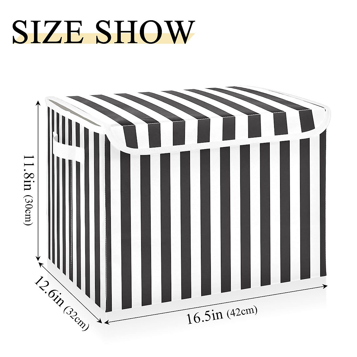 Kigai Storage Basket Black and White Stripes Storage Boxes with Lids and Handle, Large Storage Cube Bin Collapsible for Shelves Closet Bedroom Living Room, 16.5x12.6x11.8 In