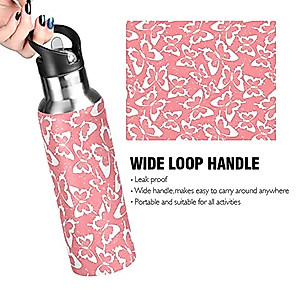 Water Bottle with Straw Lid 20oz Pink Butterfly Reusable Vacuum Insulated Stainless Steel Water Bottles, Leak Proof, BPA-Free.