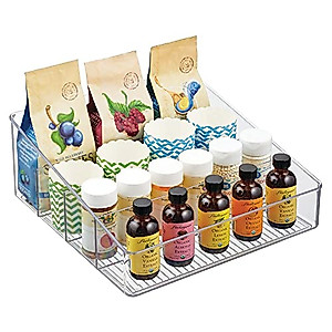 mDesign Large Plastic Food Packet Organizer Bin Caddy - 4 Divided Sections - Storage Station for Kitchen, Pantry, Cabinet, Countertop - Holder for Seasoning Pouches, Soups, Spices, Snacks - Clear