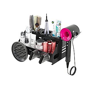 Hair Dryer Holder Wall Mount, Hair Tool and Styling Organizer,Bathroom Countertop Organizers for Dyson Supersonic Hair Dryer,Blow Dryer Holder with 3 Stainless Steel Metal Cups.