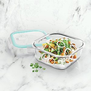 Treo By Milton Hi Borosilicate Clip Fresh Square Container, Set of 2, 800 ml Each, Transparent | Air Tight | Microwave Safe | Oven Safe | Refrigerator Safe | BPA Free | Stackable | Dishwasher Safe