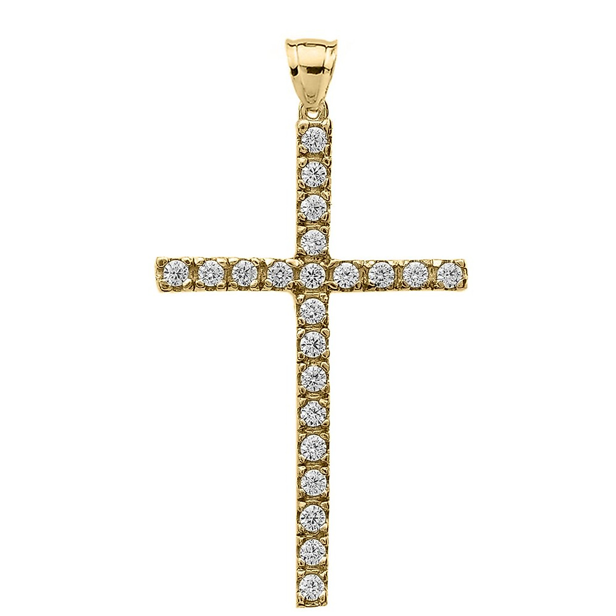 Religious Jewelry 10k Yellow Gold Cubic Zirconia Elegant Cross Pendant