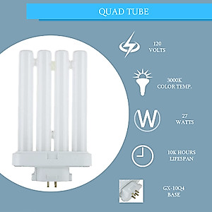 Dysmio Compact Fluorescent 27W Quad Tube, 6500K Daylight Light FML Light Bulbs with GX10Q-4 Base – 2 Pack