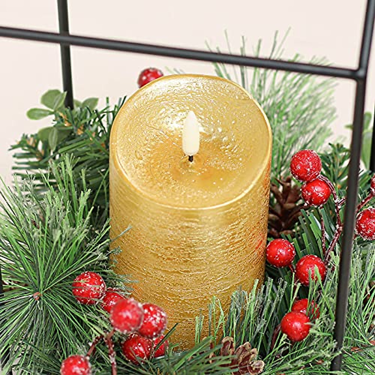 COVEGE Flickering Flameless Candles with Timer, Remote Control Candles Set of 3, LED Battery Operated Candles for Christmas Home Decoration, Gold