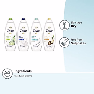 Dove Mixed Body Wash Pack with Natural Nourishers for Instantly Soft Skin and Lasting Nourishment Cleanser That Effectively Washes Away Bacteria While Nourishing Your Skin 4 Count