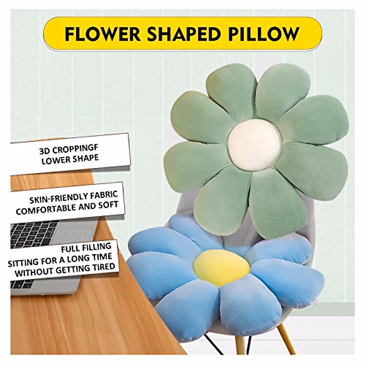 IBUYPADS Flower Pillow Flower Floor Pillow Cute Pillows Aesthetic Daisy Pillow Flower Floor Pillow Seating Cushion Flower Pillow Indie Flower Shaped Pillow (Green-S)